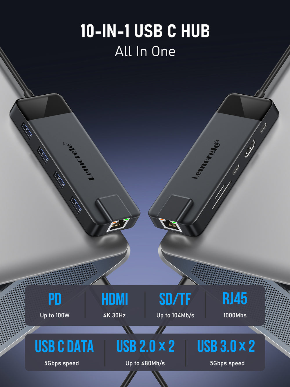 Lemorele Usb C Hub Multiport Adapter 10 In 1 Usb C Dongle 【tc93】