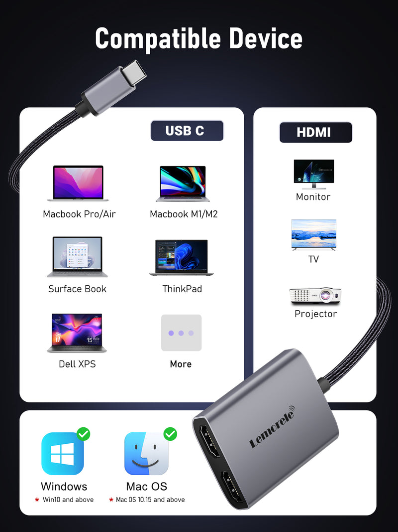 Lemorele Dual Hdmi Adapter 【hd20】