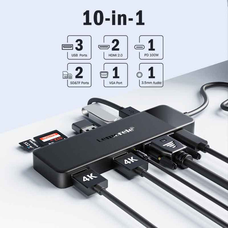 Lemorele TC94L USB-C Docking Station with Dual 4K HDMI & VGA Output ...