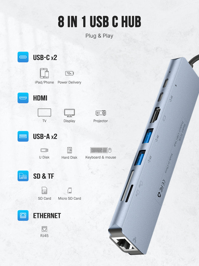 Lemorele USB C Hub 8 in 1 【#TC19L】